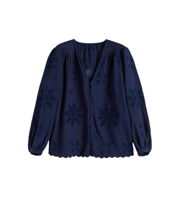 Chinti & Parker Linen-blend Broderie Blouse - Navy