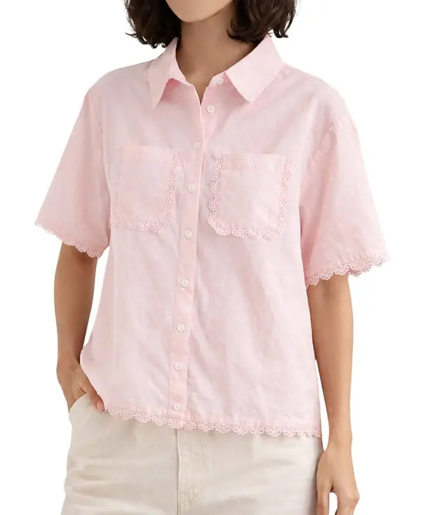 Chinti & Parker Linen-blend Scallop Edge Shirt - Light Pink