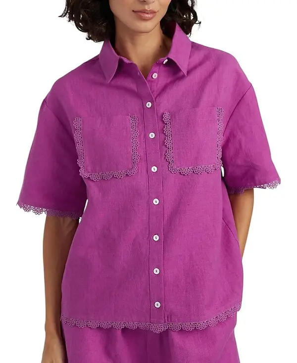 Chinti & Parker Linen-blend Scallop Edge Shirt - Magenta