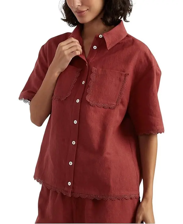 Chinti & Parker Linen-blend Scallop Edge Shirt - Sienna