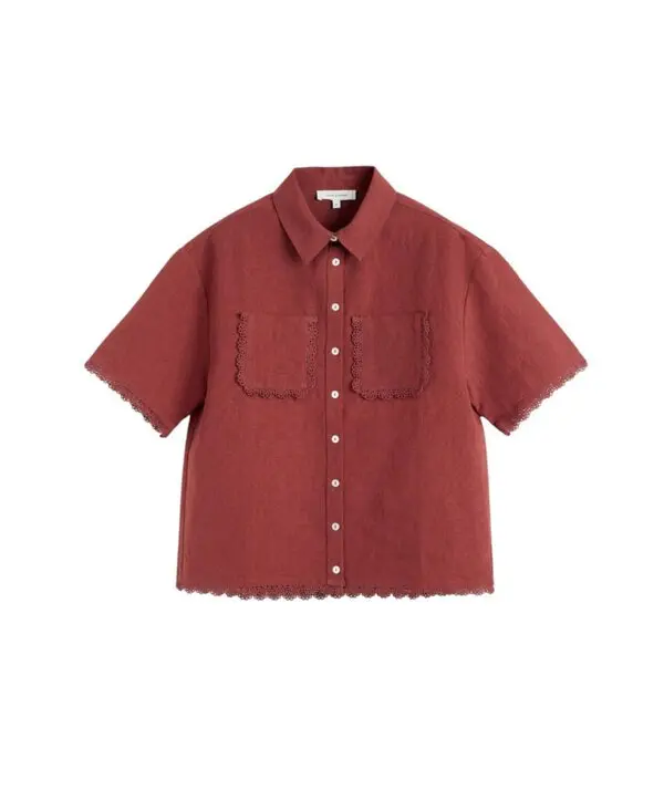 Chinti & Parker Linen-blend Scalloped Edge Shirt - Sienna