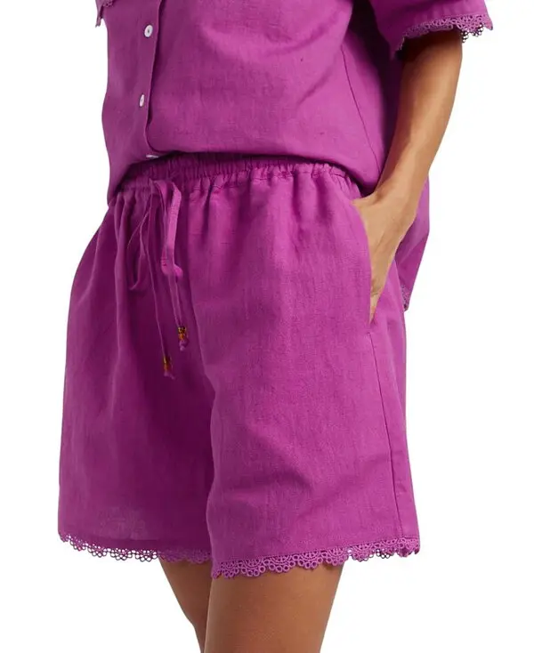 Chinti & Parker Linen-blend Scalloped Shorts - Magenta