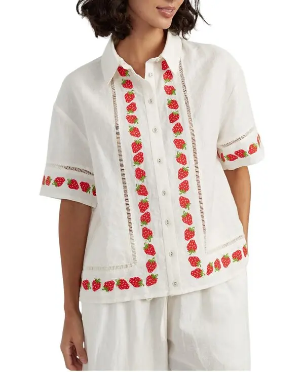 Chinti & Parker Linen-blend Strawberry Shirt - Cream