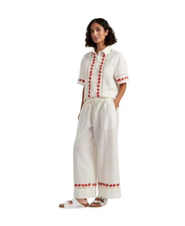 Chinti & Parker Linen-blend Embroidered Trousers
