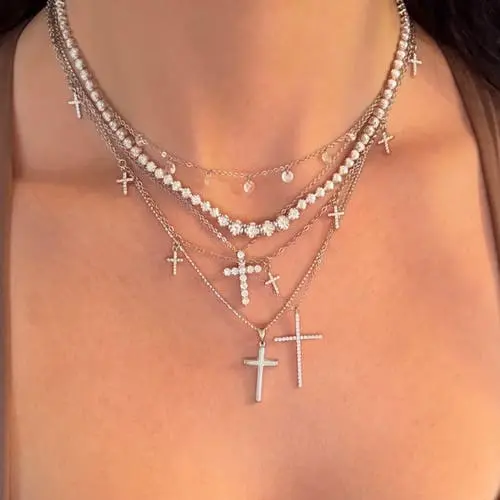 LENI JAMES Classic Cross Pendant Necklace In Sterling