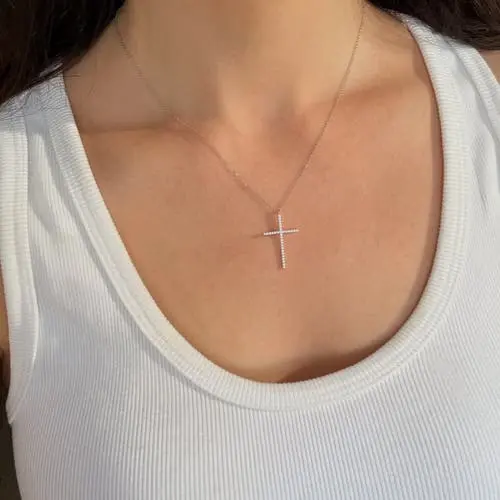 LENI JAMES Estella Pavé Cross Necklace