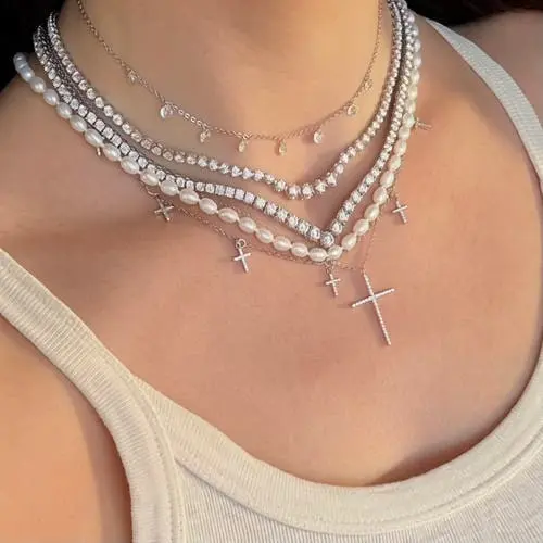 LENI JAMES Estella Pavé Cross Necklace