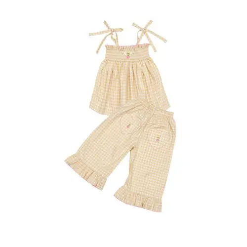 WILD WAWA Ruffle Pant Set - Yellow Gingham/strawberry