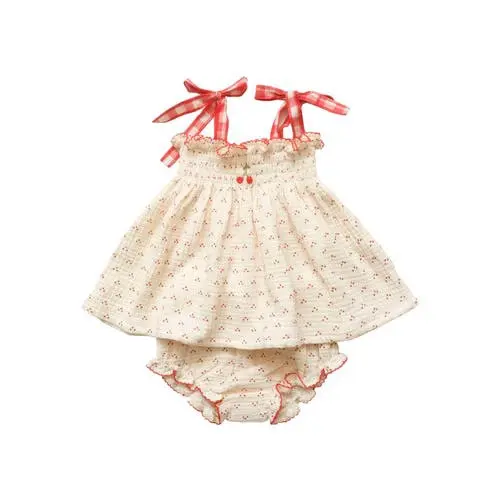 WILD WAWA Embroidered Smock Set - Red Dot/cherry
