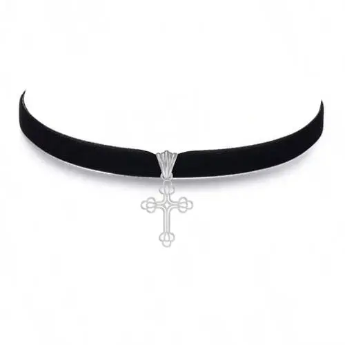 LENI JAMES Mini Billie Cross Choker Necklace - Silver/black