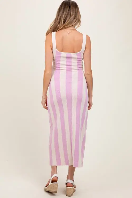 PINKBLUSH Striped Terry Knit Sleeveless Maternity Midi Dress - Pink