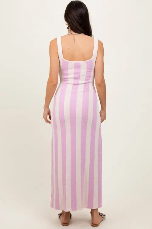 PINKBLUSH Striped Terry Knit Sleeveless Maternity Midi Dress - Pink