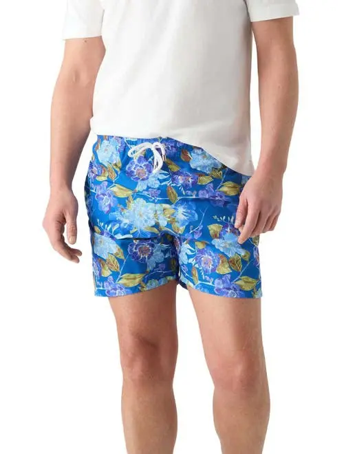 Robert Talbott Connery Floral Print Drawstring Swim Trunks - Blue