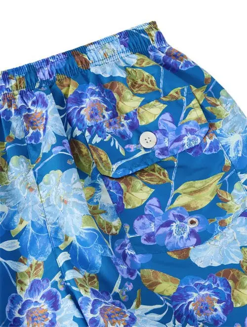 Robert Talbott Connery Floral Print Drawstring Swim Trunks - Blue