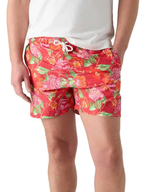 Robert Talbott Connery Floral Print Drawstring Swim Trunks - Red