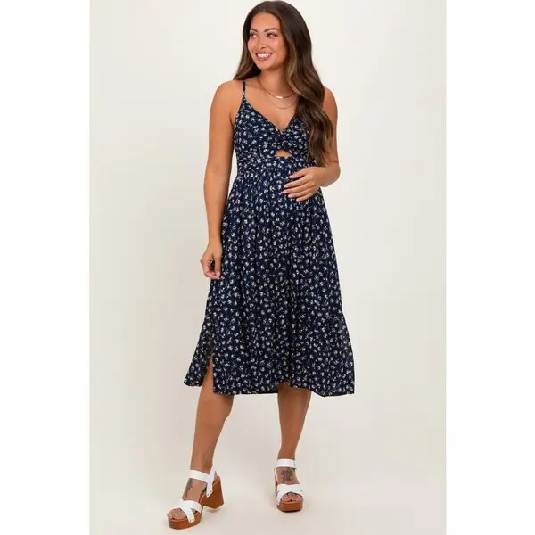 PINKBLUSH Floral Twist Front Cut Out Midi Dress