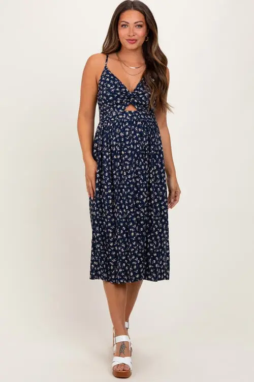 PINKBLUSH Floral Twist Front Cut Out Midi Dress