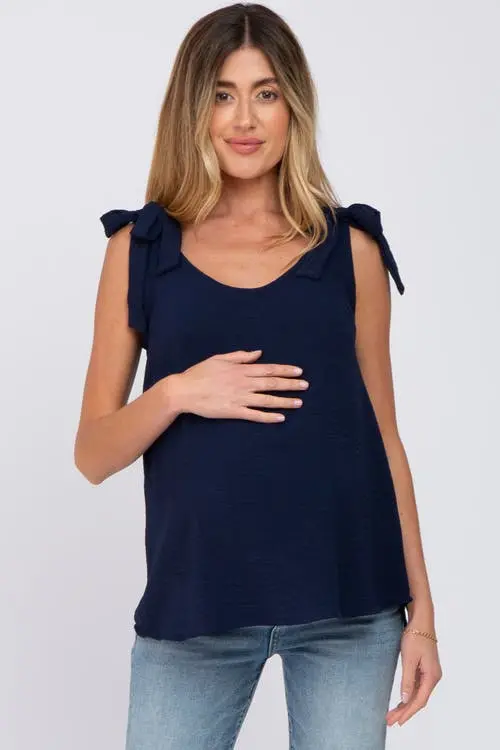 PINKBLUSH Shoulder Bow Maternity Tank Top