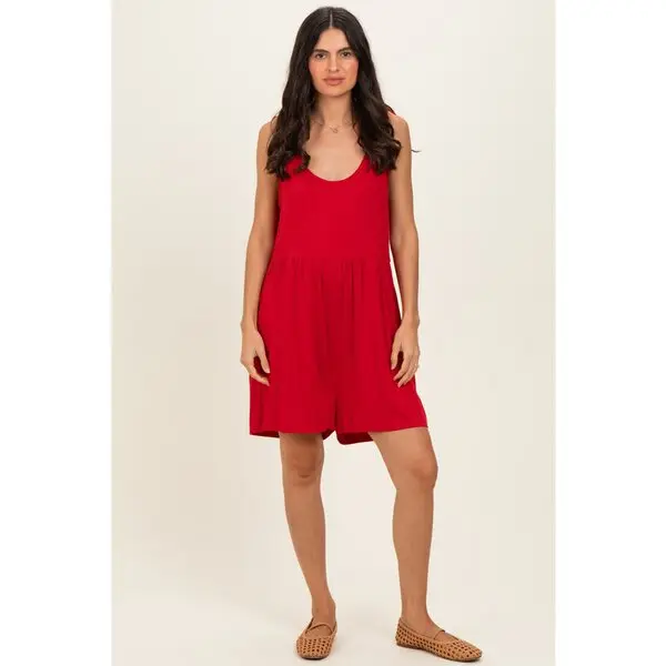 PINKBLUSH Knot Strap Maternity Romper - Red