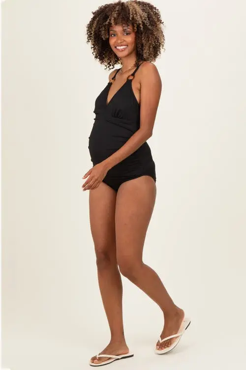 PINKBLUSH Ribbed O-ring Strap Cutout Back One Piece Swimsuit