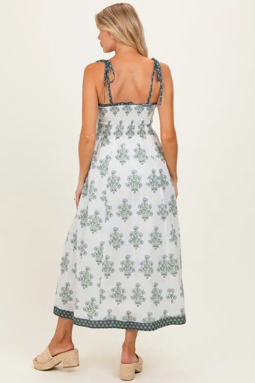PINKBLUSH Floral Smocked Shoulder Tie Maxi Dress