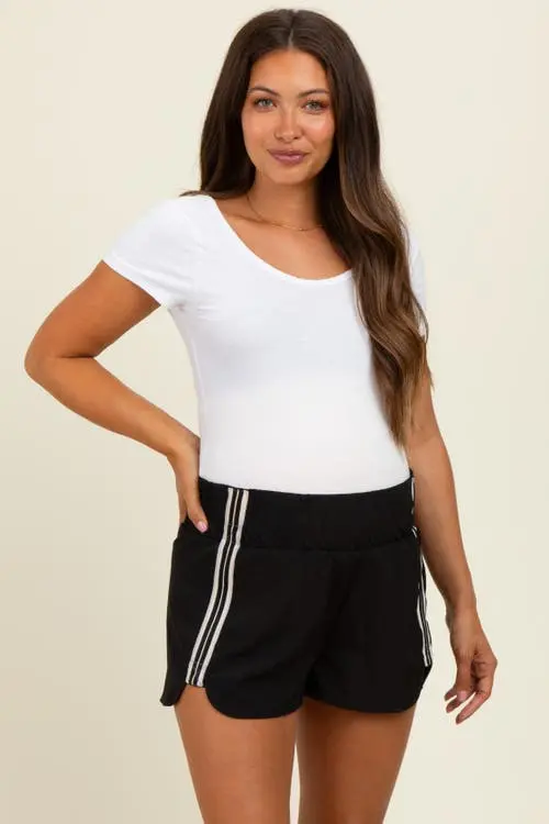 PINKBLUSH Active Stripe Detail Maternity Shorts - Black