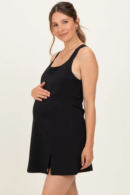 PINKBLUSH Racerback Active Maternity Romper Dress With Slit