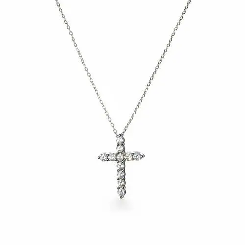 LENI JAMES Bella Moissanite Cross Necklace In Sterling - Silver