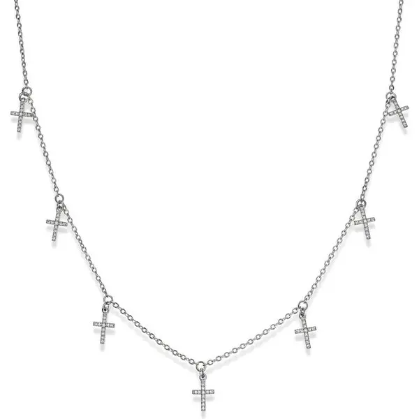 LENI JAMES Sterling Pavé Moissanite Cross Charm Necklace - Silver