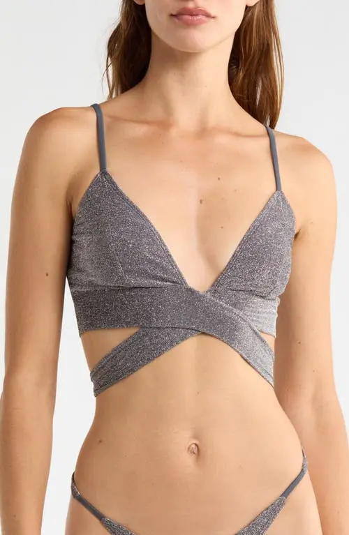 FREE-EST BY FREE PEOPLE Sydney Metallic Tie Front Bikini Top - Pavement