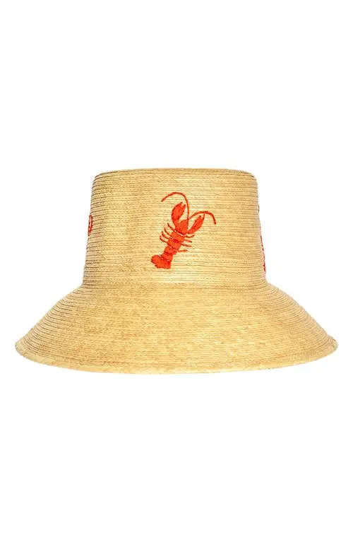 SUNSHINE TIENDA Lobster Embroidered Straw Bucket Hat - Red