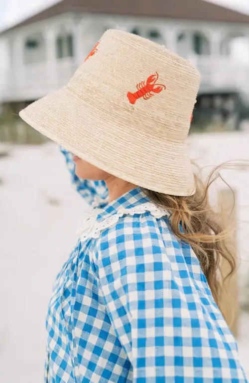SUNSHINE TIENDA Lobster Embroidered Straw Bucket Hat