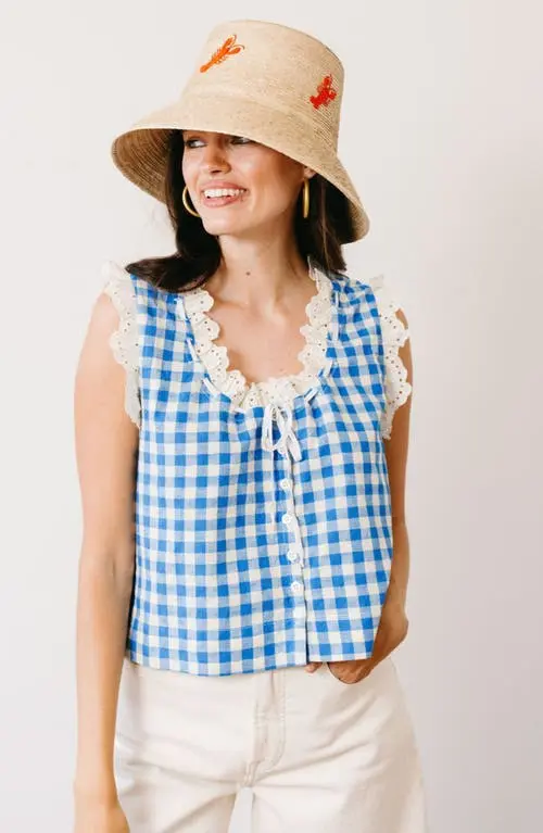SUNSHINE TIENDA Lobster Embroidered Straw Bucket Hat