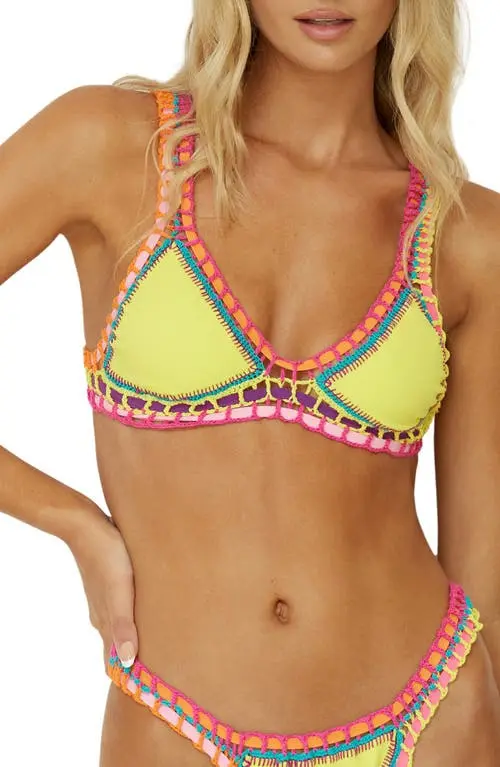 PQ Colorful Whipstitch Trim Triangle Bikini Top - Dandelion
