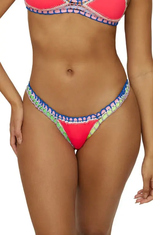 PQ SWIM Colorful Whipstitch Trim Bikini Bottoms - Red