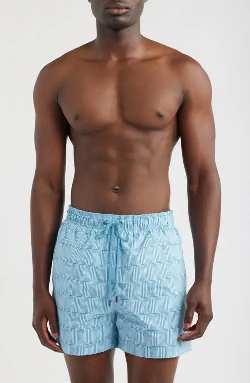 Bugatchi Cruz Print Swim Trunks - Teal