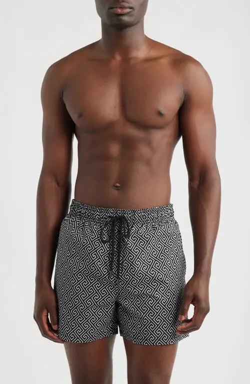Bugatchi Cruz Print Swim Trunks - Black