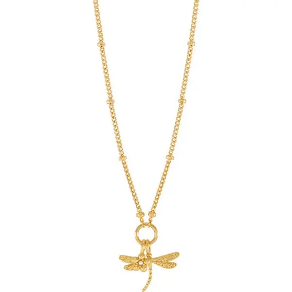 Estée Lauder Dragonfly & Flower Charm Necklace - Gold