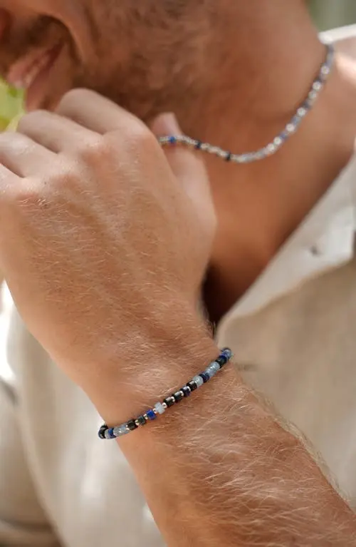 Estée Lauder Lapis Lazuli & Blue Lace Agate Beaded Bracelet