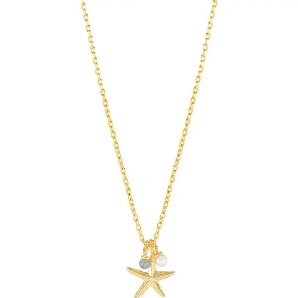Estée Lauder Starfish Charm Necklace With Faux Pearl And Blue Lace Agate - Gold