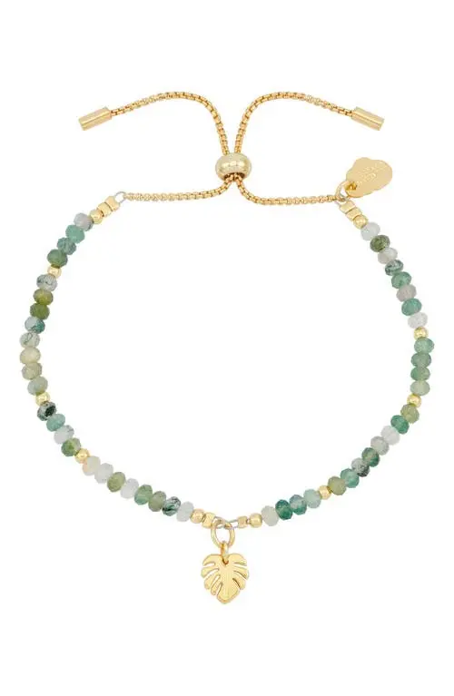 Estée Lauder Agate Bead Slide Bracelet With Monstera Charm - Gold