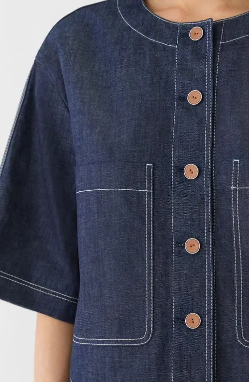 Lafayette 148 New York Patch Pocket Chambray Crop Jacket