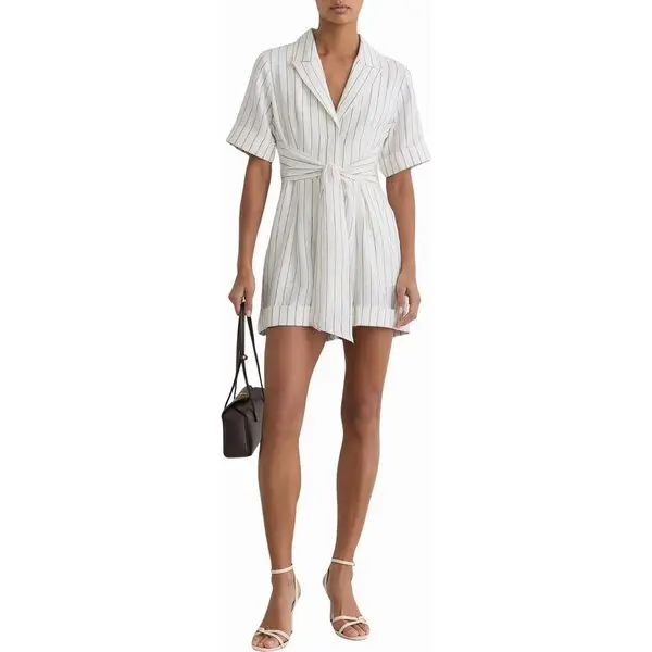 REISS Estella Stripe Tie Waist Romper - Ivory/navy