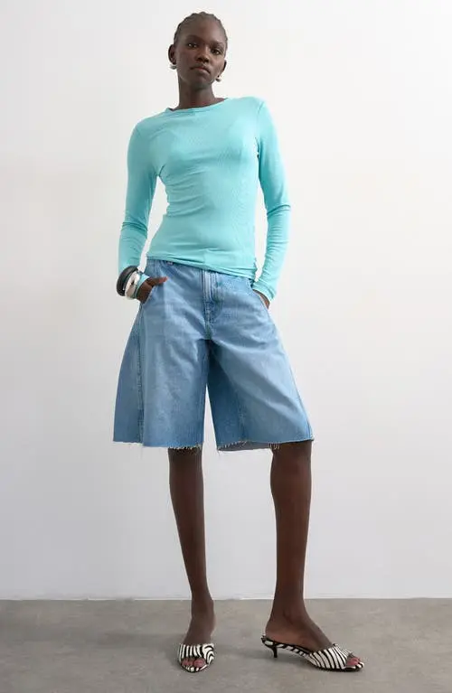 Topshop Barrel Leg Denim Bermuda Shorts