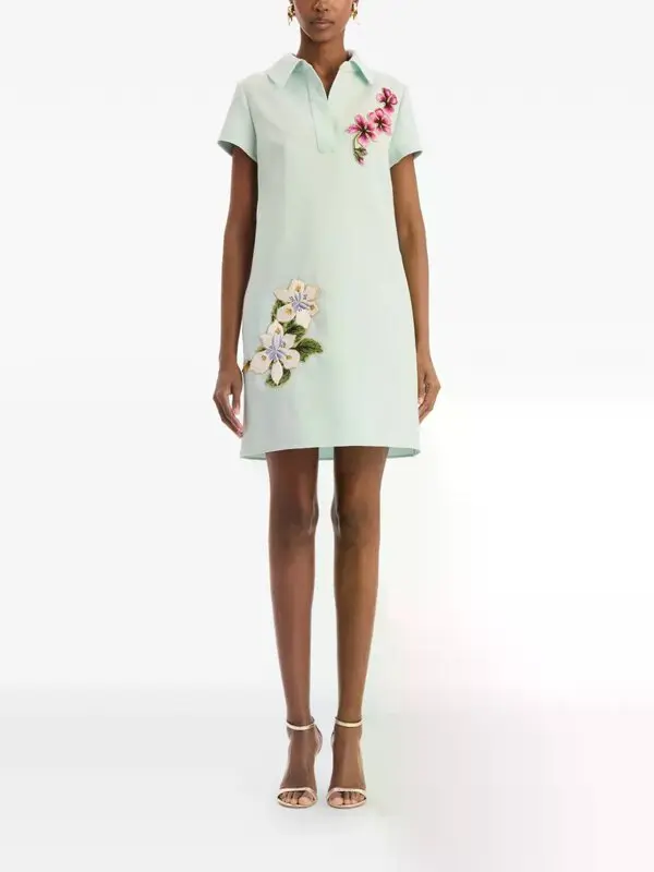 Oscar De La Renta Mixed Floral Threadwork Shift Dress