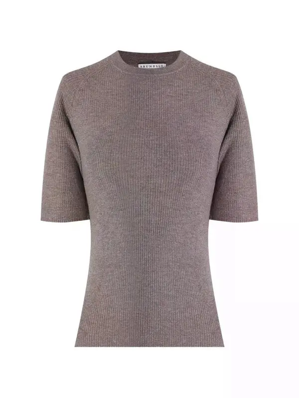 Brunello Cucinelli Ribbed-knit Lurex-finish T-shirt - Brown