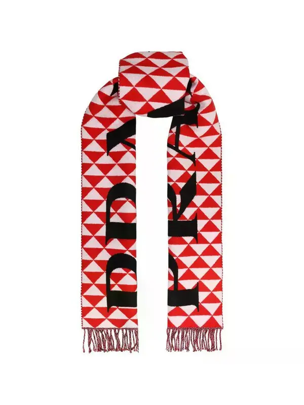 Prada Geometric-pattern Fringed Scarf - Red