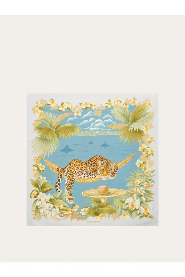 FERRAGAMO Jungle Print Silk Scarf - Blue