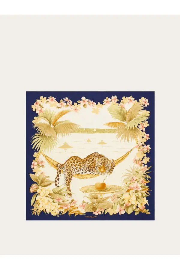 FERRAGAMO Jungle Print Silk Scarf - Blue