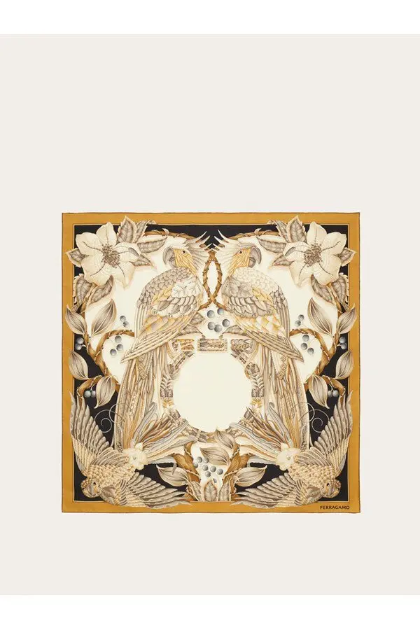 FERRAGAMO Parrots Print Silk Foulard - Black